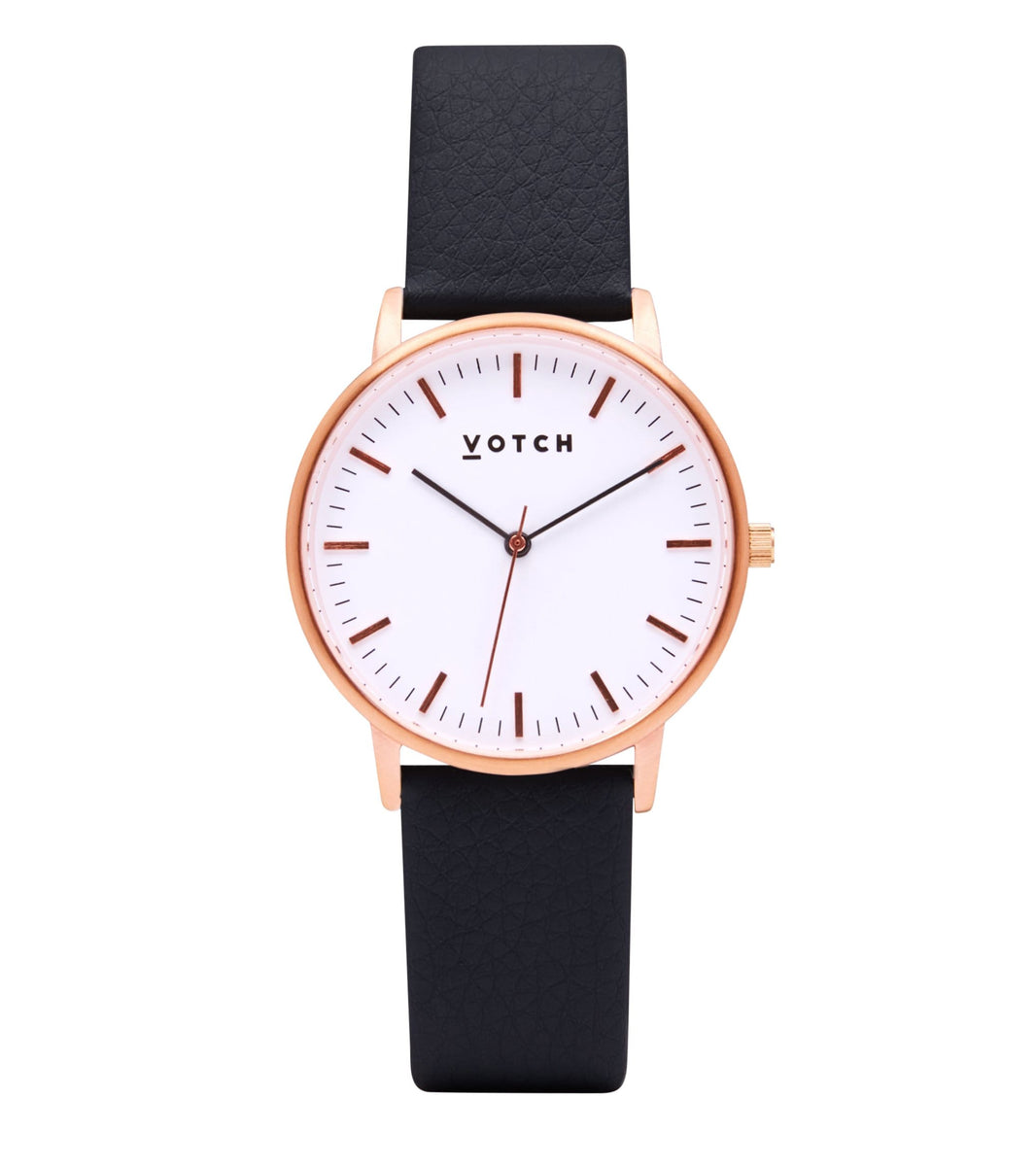 Black and Rose Gold Leather Watch - Vegan Rose Gold Watch